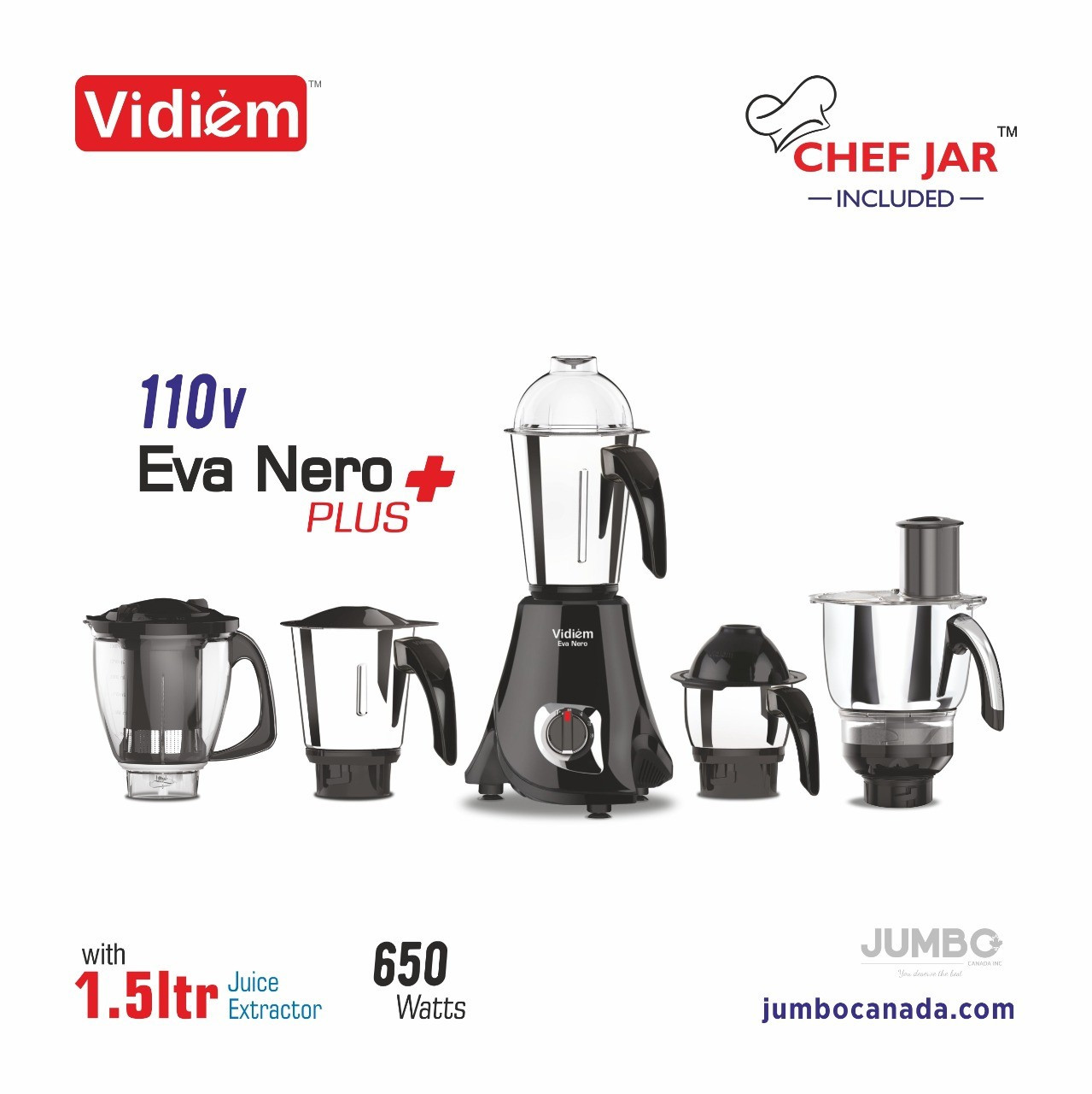 Vidiem Eva Nero Plus 650-Watt Mixer Grinder with 5 Jars and